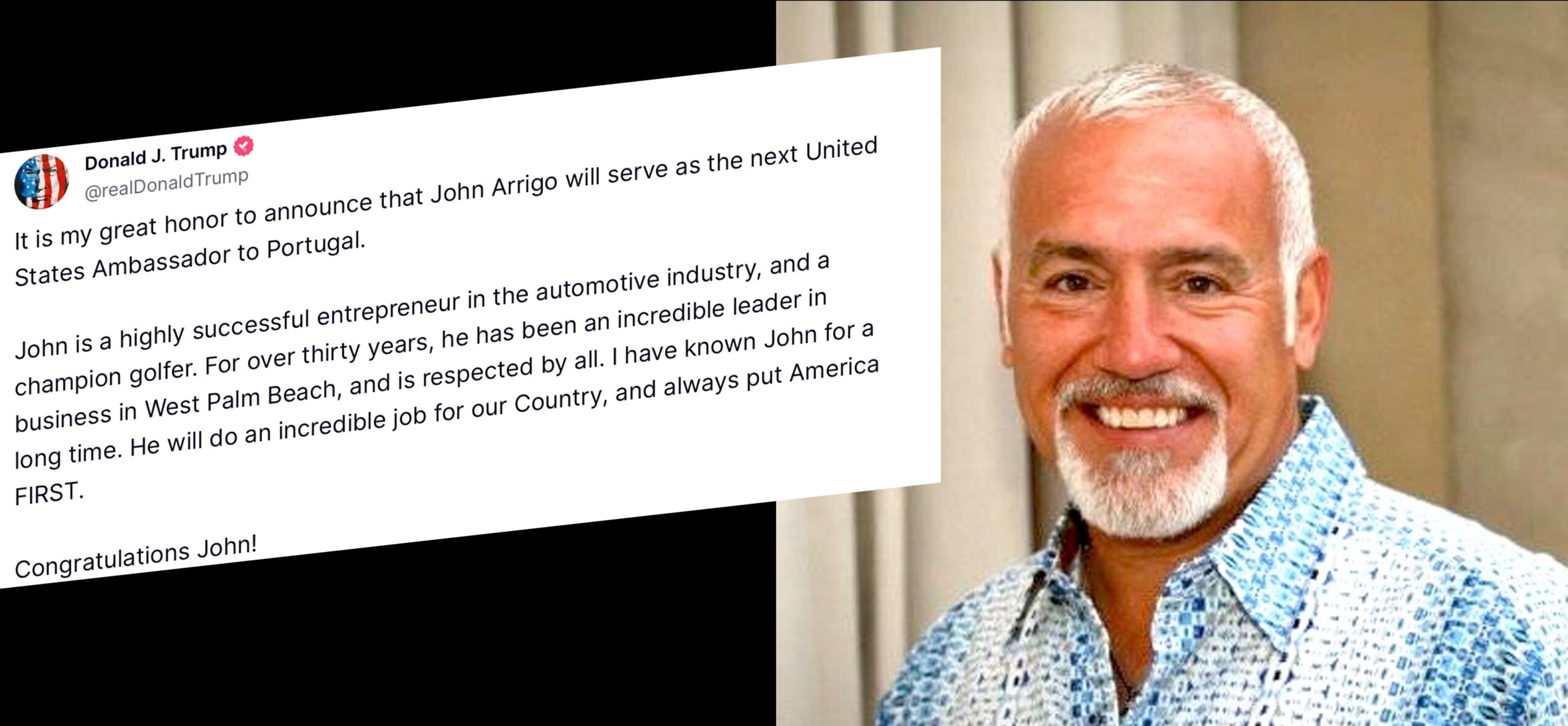 EUA: TRUMP ESCOLHE MILIONÁRIO DA FLÓRIDA PARA EMBAIXADOR EM PORTUGAL - LusoAmericano